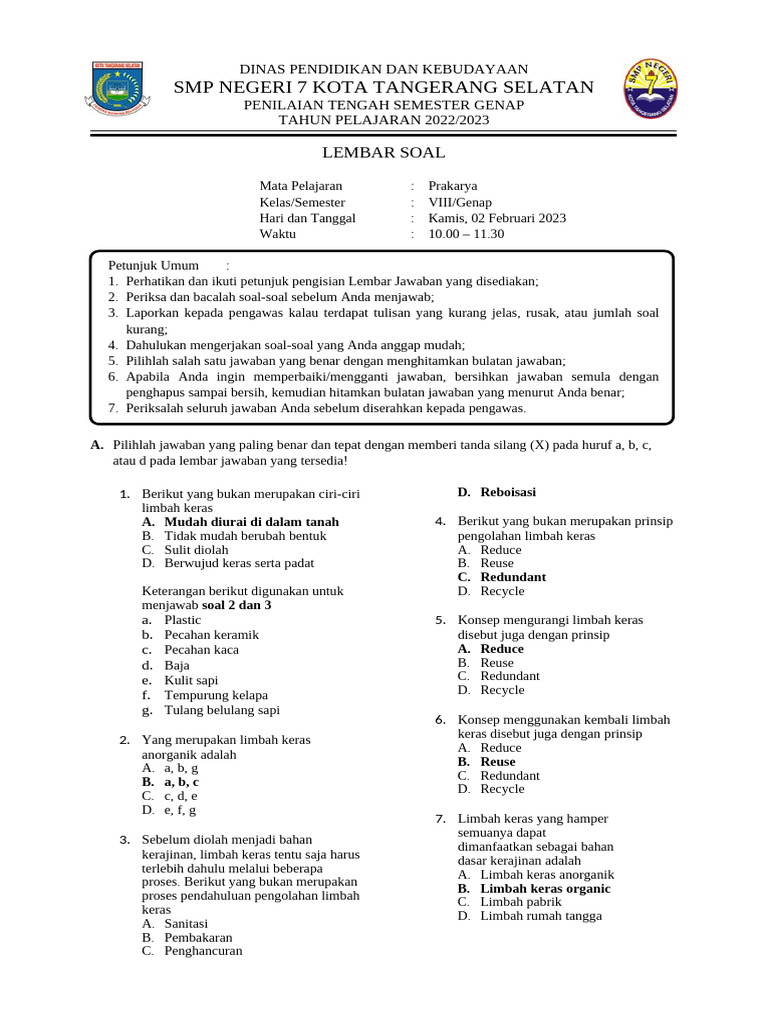 Soal PTS Prakarya Kelas 8 Genap | PDF