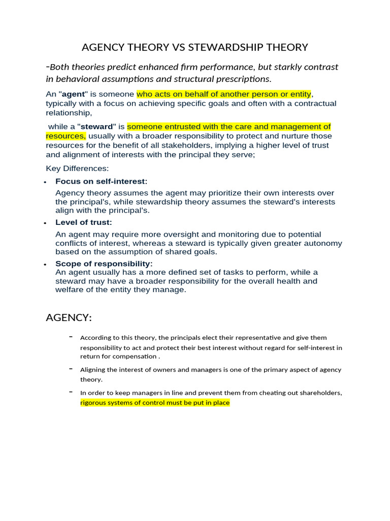 Agency vs. Stewardship Theory Explained | PDF | Motivation | Motivational