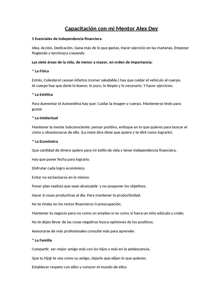 Capacitación Con Mi Mentor Alex Dey | PDF