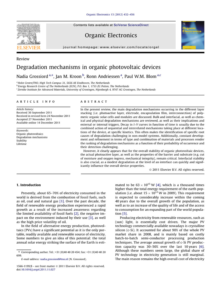 Degradation Mechanisms in Organic Photovoltaic Devices | PDF ...