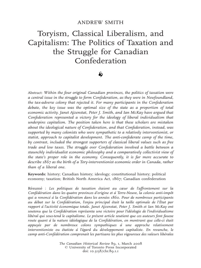 Toryism, Classical Liberalism, and Capitalism The Politics of Taxation ...