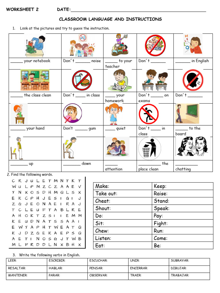 Classroom Language Worksheet 3° | PDF