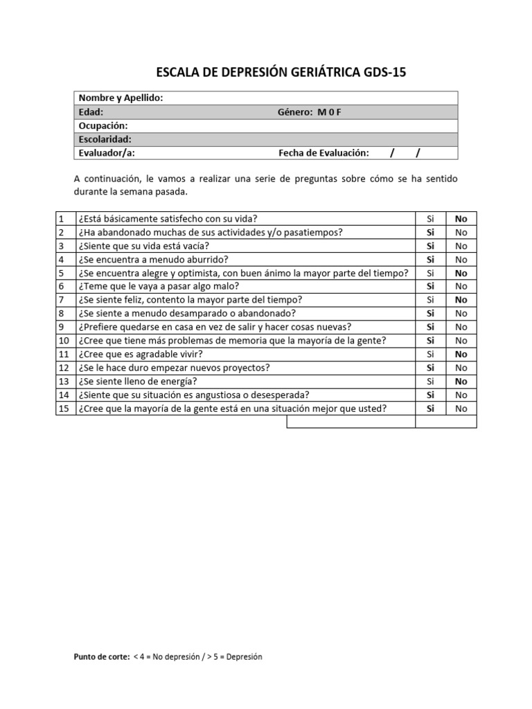 Escala Geriátrica de Depresión GDS-15 | PDF