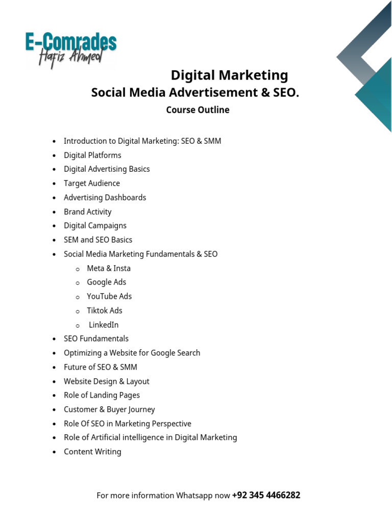 Digital Marketing Course Outline | PDF