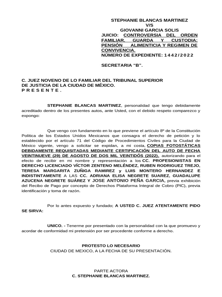 Escrito Solicitando Copias Certificadas | PDF | México | Gobierno