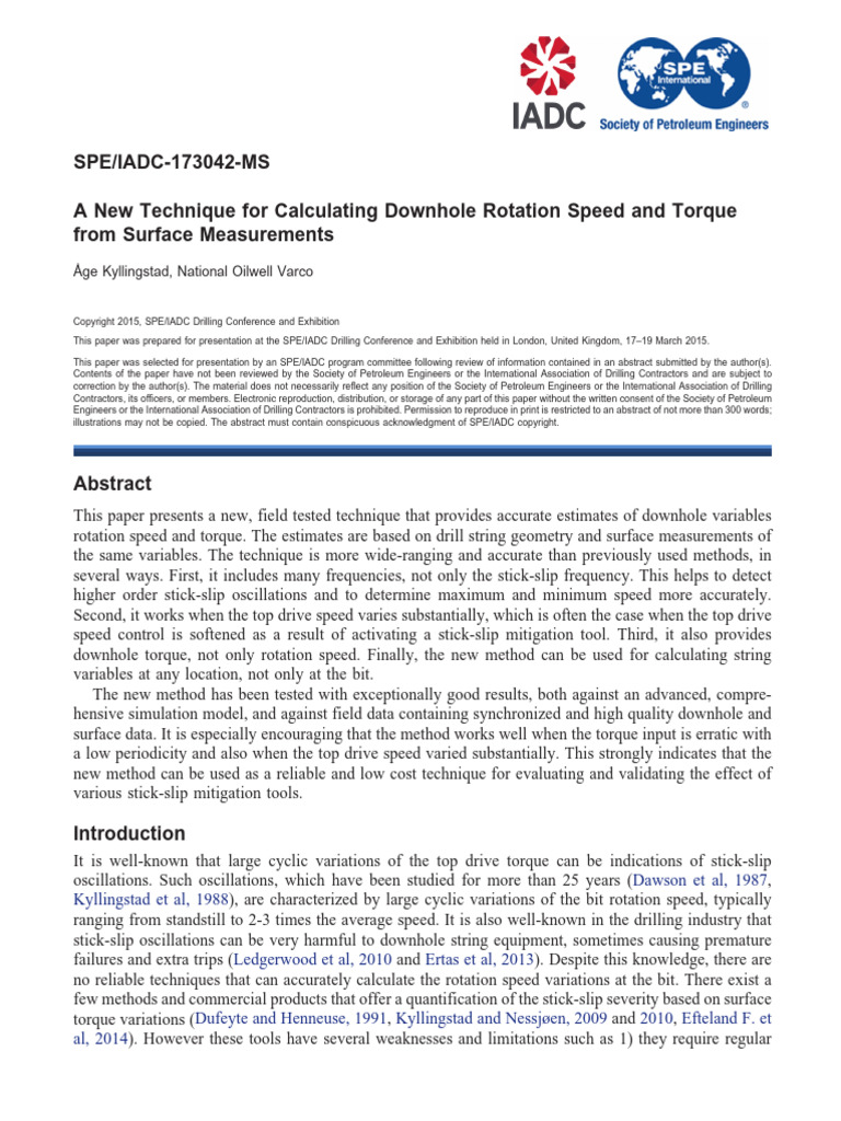 A New Technique For Calculating Downhole Rotation Speed and Torque From ...