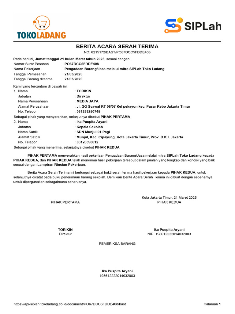 DOKUMEN BAST - BAST_ATK TW 1 2025 | PDF