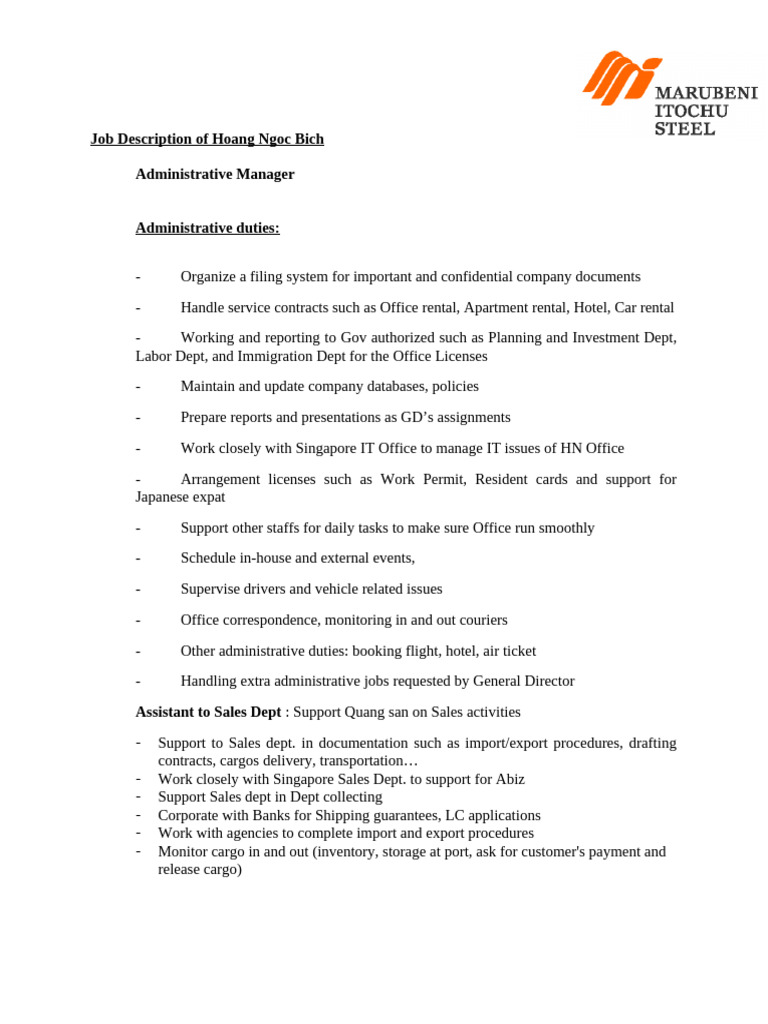 Administrative Manager Job Description | PDF