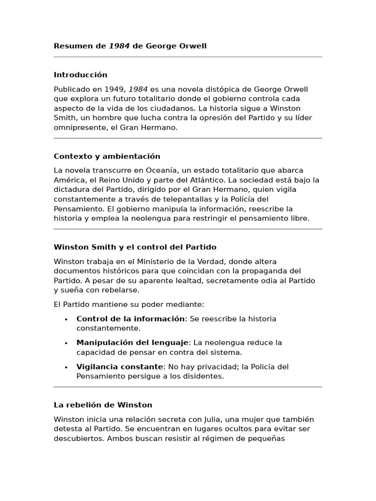Resumen de 1984 de George Orwell | PDF