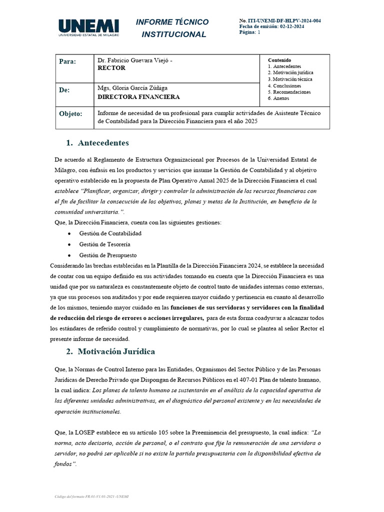 INFORME ASISTENTE TECNICO DE CONTABILIDAD 2025-Signed | PDF | Contabilidad | Presupuesto