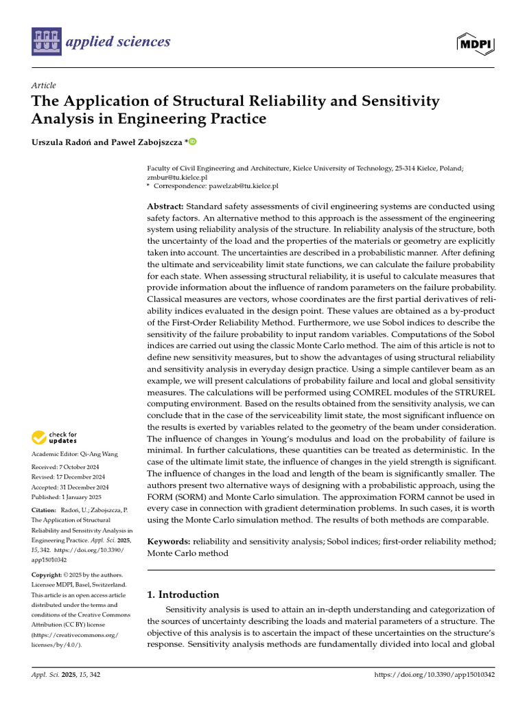 The Application of Structural Reliability and Sens | PDF | Sensitivity Analysis | Bayesian Inference