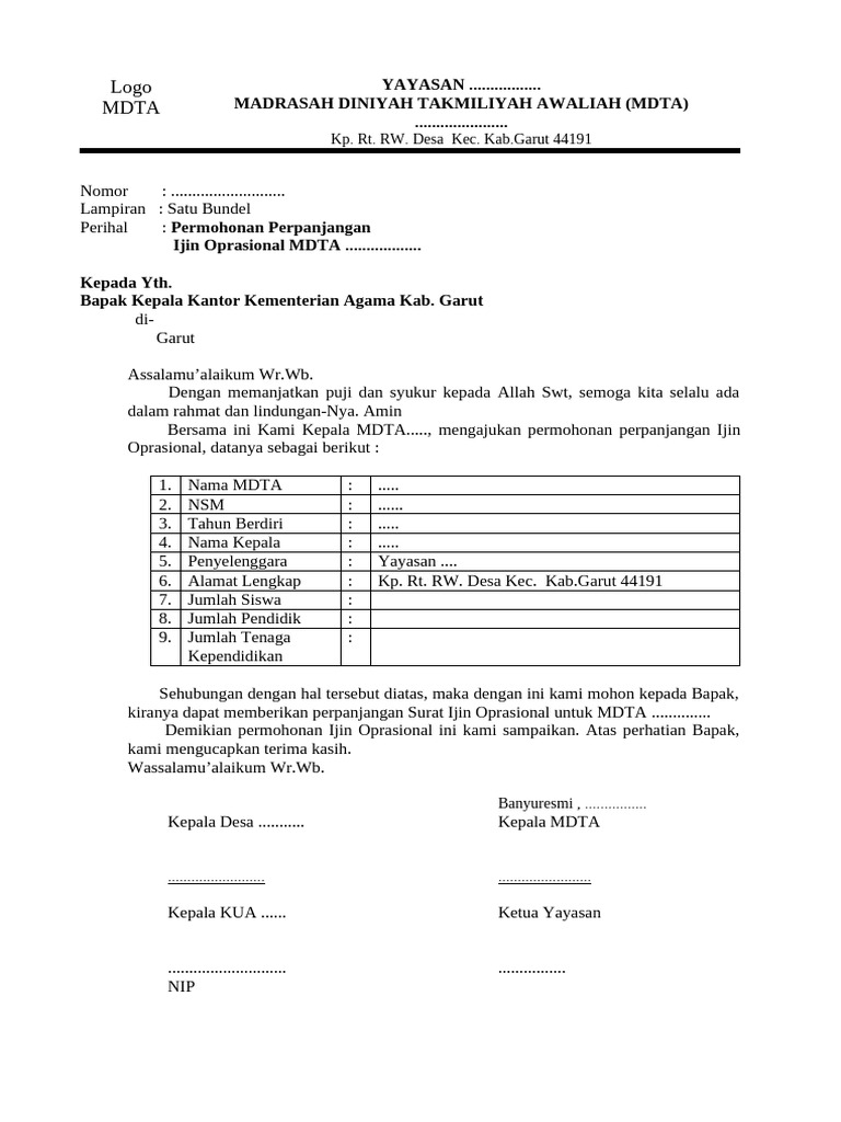 Permohonan perpanjangan Ijop MDTA | PDF