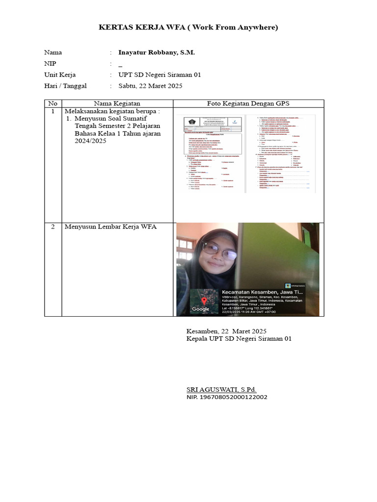 KERTAS KERJA WFA 22 MARET Naya | PDF