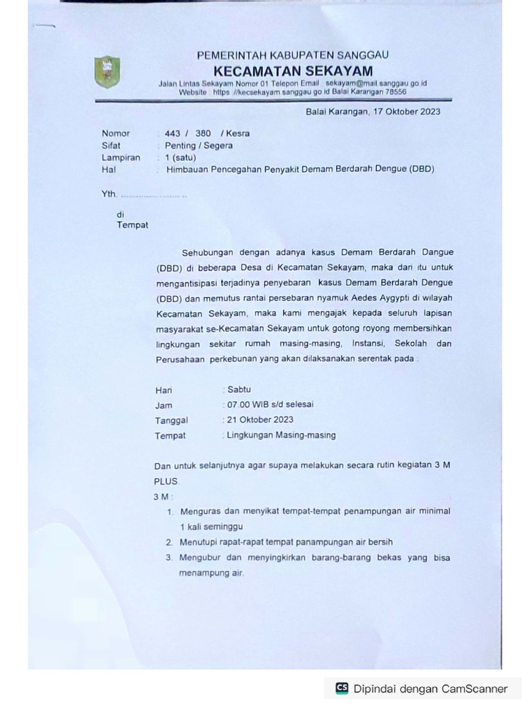 Surat Himbauan Pencegahan DBD | PDF