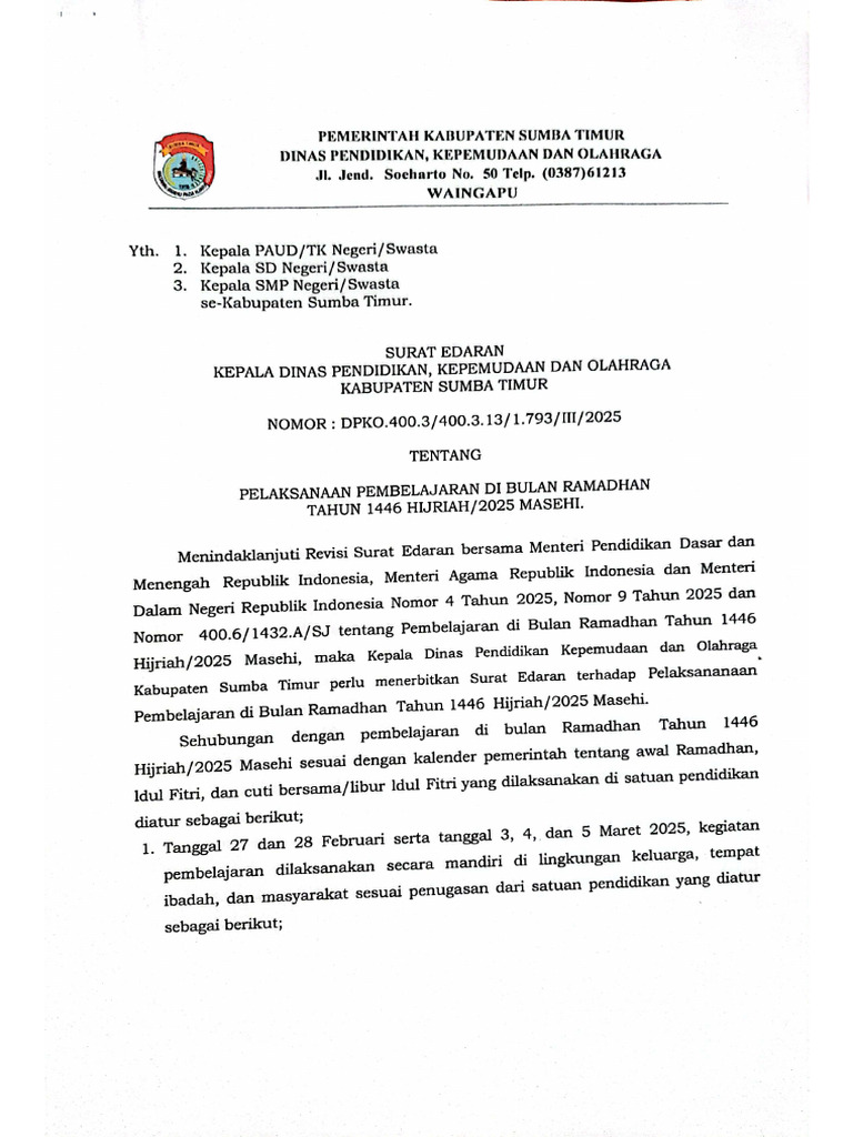 SE pelaksanaan pembelajaran di bulan ramadhan | PDF