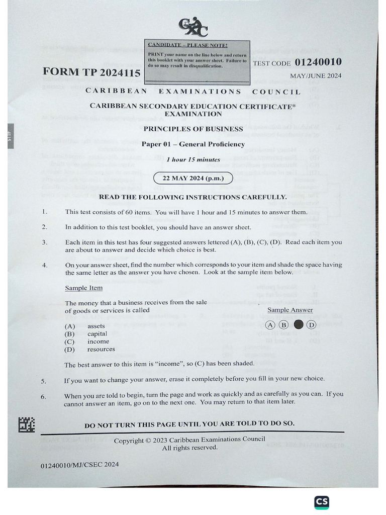 Csec Pob May 2024 p1 | PDF