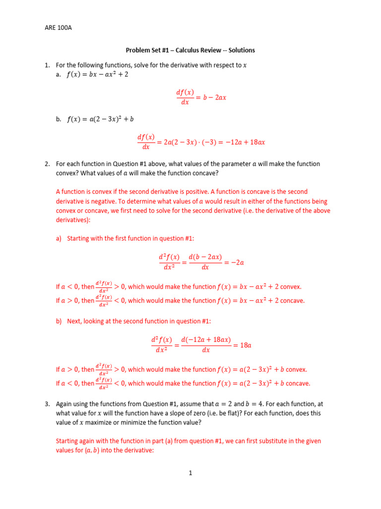 Problem Set 1 - Solutions | PDF | Derivative | Function (Mathematics)