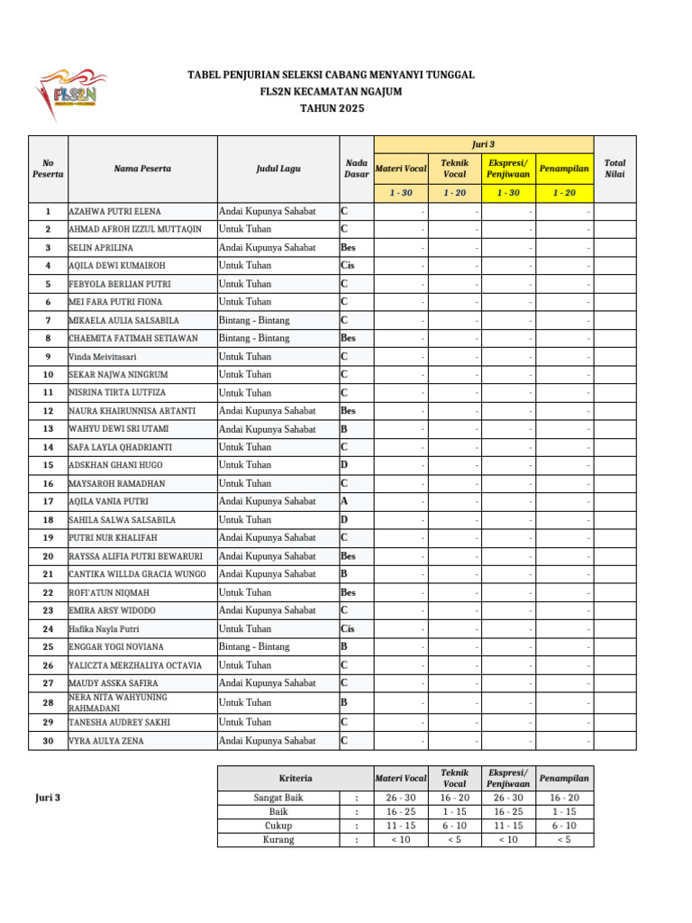 FORM PENJURIAN MENYANYI TUNGGAL FLS2N_2024 - Copy | PDF