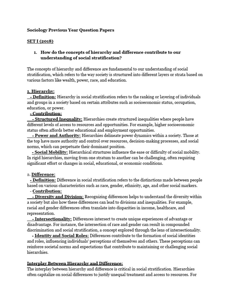 Sociology PYQ Sem 6 and Answers | PDF | Discrimination & Race Relations | Social Inequality