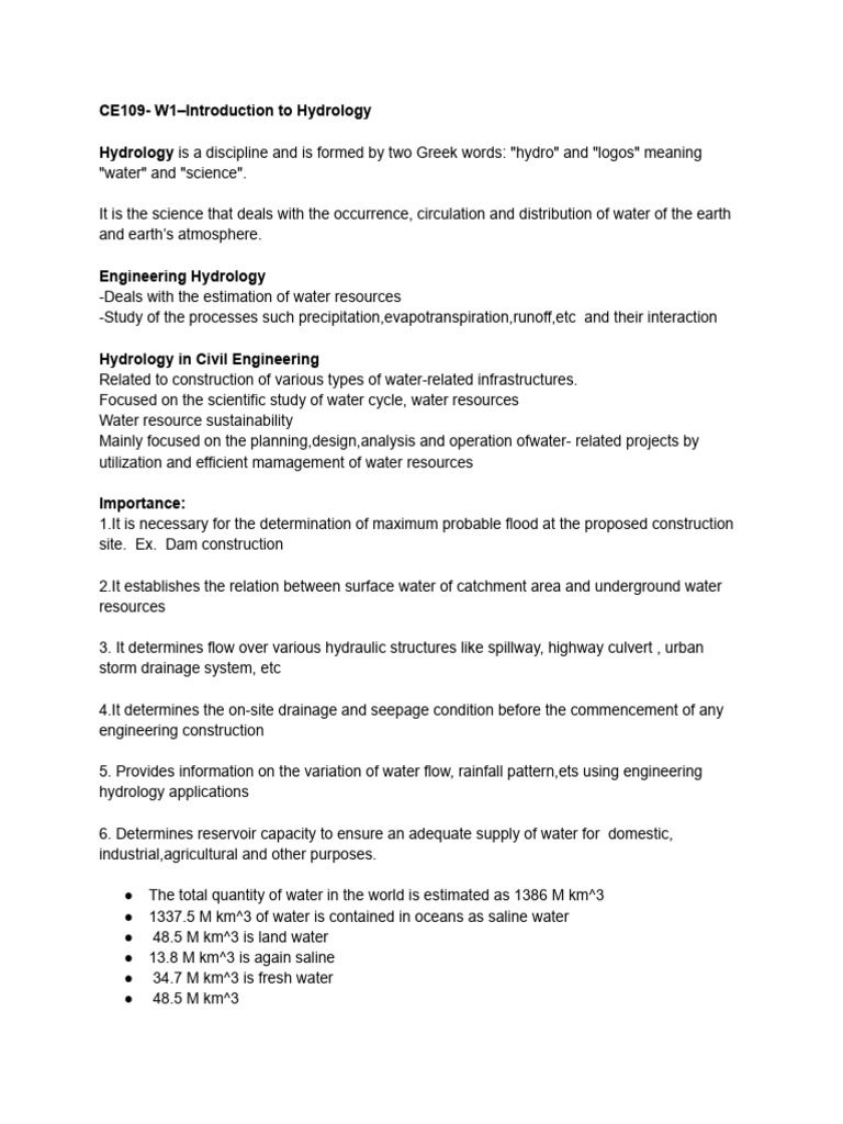CE109 - W1-Introduction To Hydrology | PDF | Precipitation | Wound