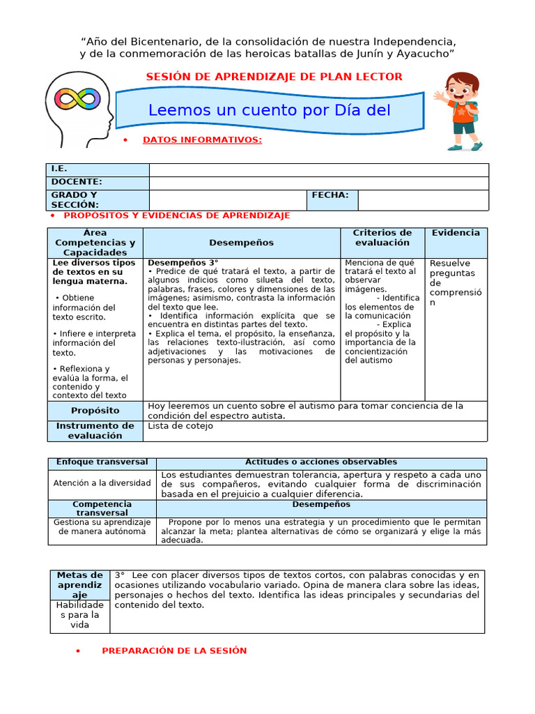 3° Ses Comu Lun 1 Leemos Un Cuento Por Dia Del Autismo Yessenia 933623393 | PDF | Autismo ...