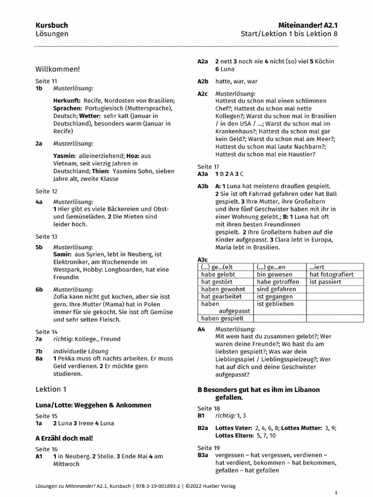 Miteinander! A2.1 KB Loesungen | PDF