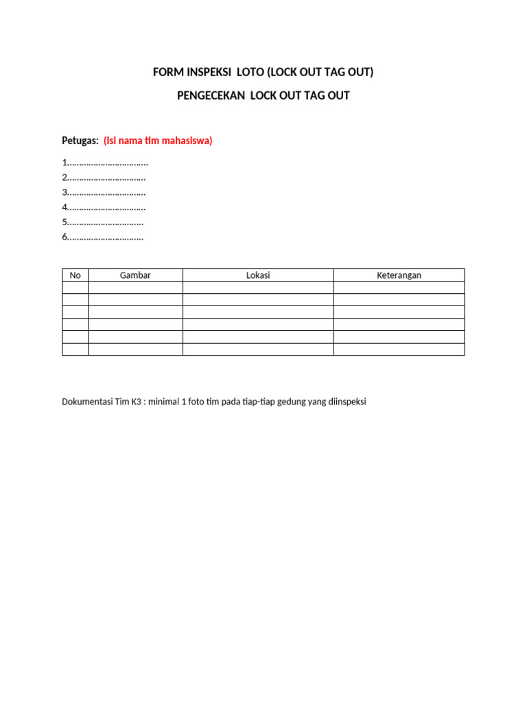 Formulir Inspeksi LOTO K3 | PDF