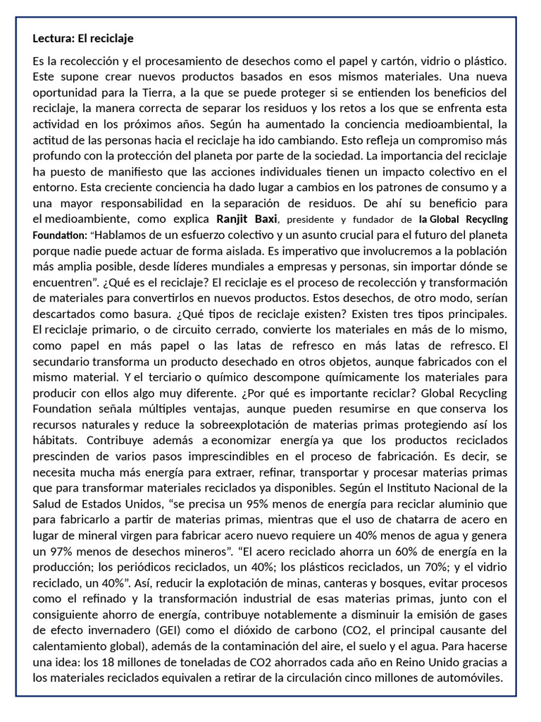 Beneficios y tipos de reciclaje | PDF | Reciclaje | Residuos