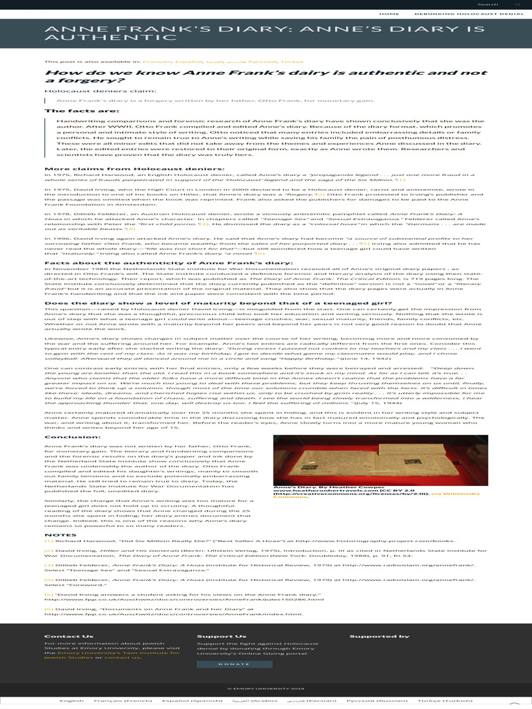 Authenticity of Anne Frank's Diary | PDF | Anne Frank