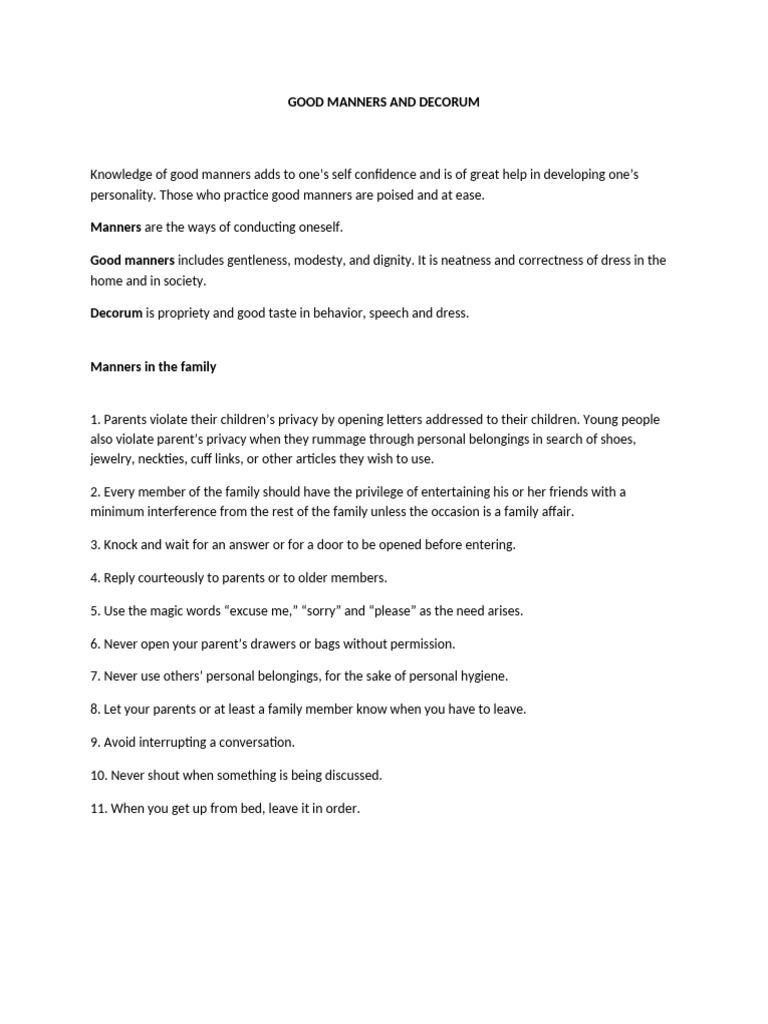 Good Manners and Decorum (A&b - Manners) | PDF