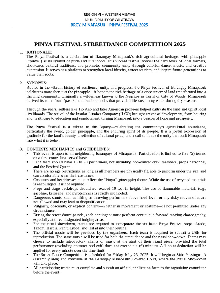 Pinya Festival 2025: Street Dance Guide | PDF | Dances | Pineapple