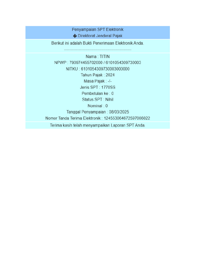 Bukti Lapor SPT Titin | PDF
