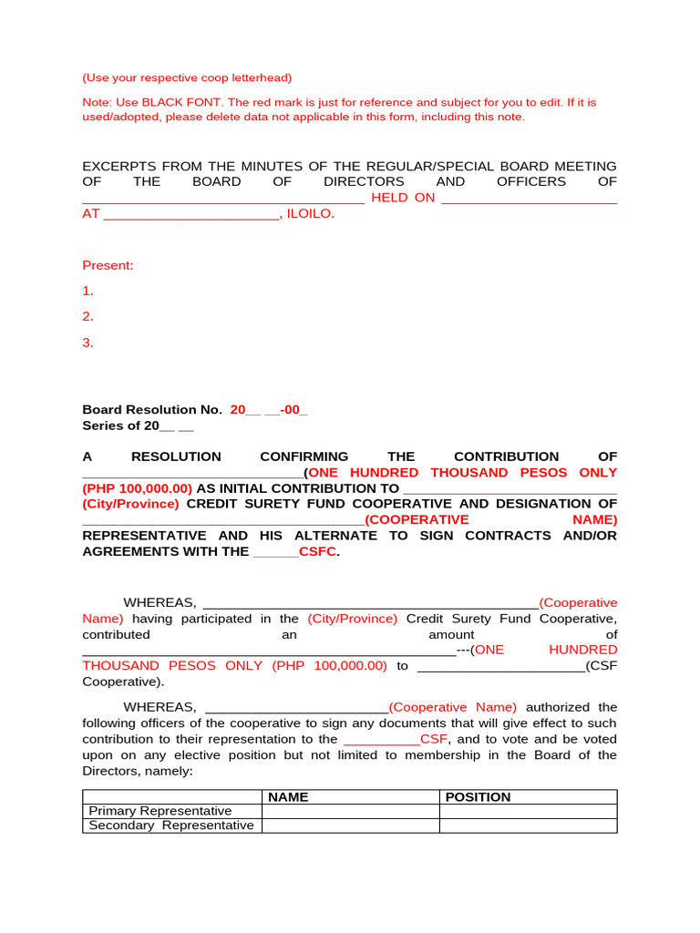 Cooperative Board Resolution Template | PDF | Government