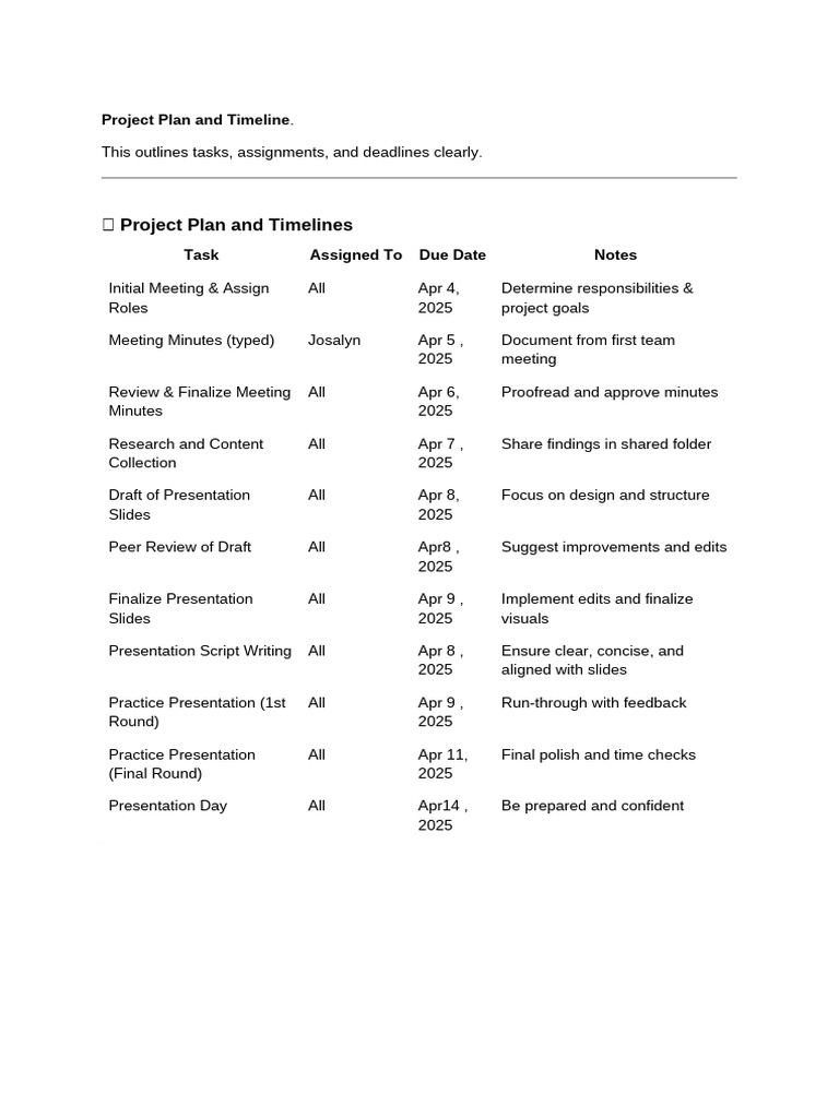 Project Plan and Timeline Overview | PDF