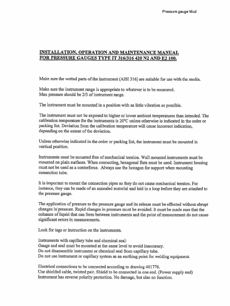 Non Ex Proof Manometer Operation Manual (Mud) | PDF