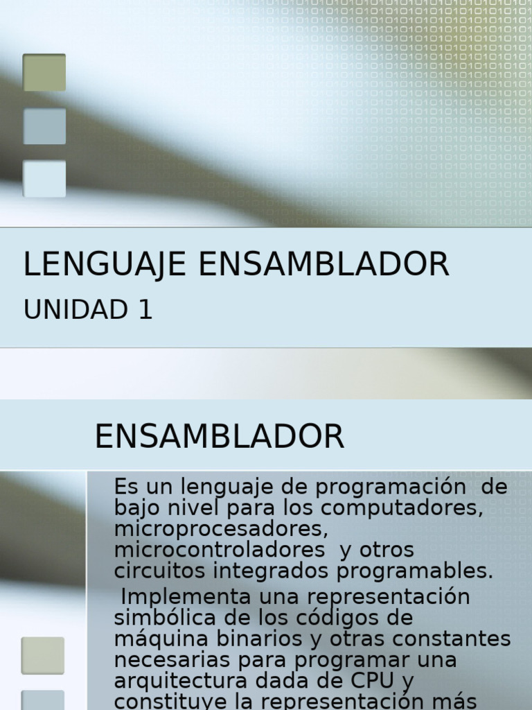 LENGUAJE ENSAMBLADOR U1 | PDF | Lenguaje ensamblador | Lenguaje de programación