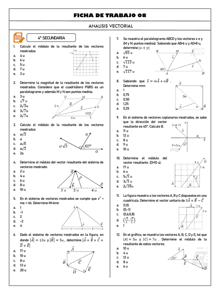 Ficha de Trabajo Sesion 07 Analisis Vectorial | PDF | Vector Euclidiano | Geometría euclidiana