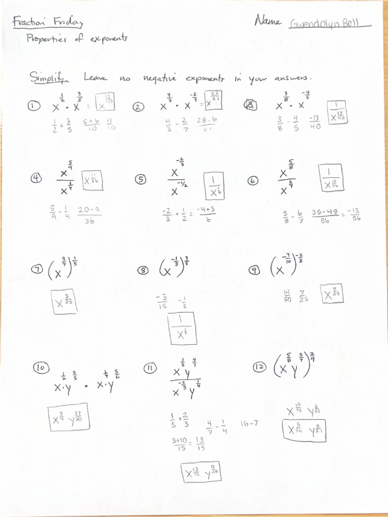 Fraction Friday Exponents | PDF