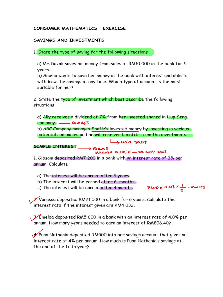 Consumer Mathematics: Savings & Investments | PDF | Return On ...