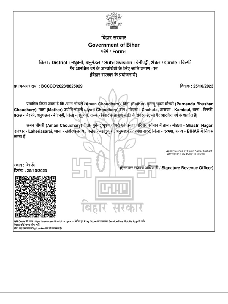Caste Certificate | PDF