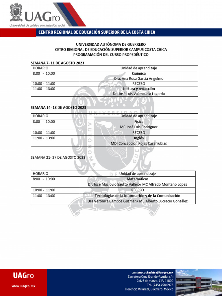 PROGRAMACIÓN DEL CURSO PROPEDEUTICO | PDF