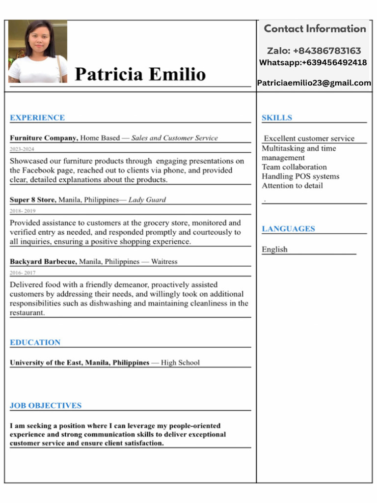 Patricia Emilio Resume | PDF