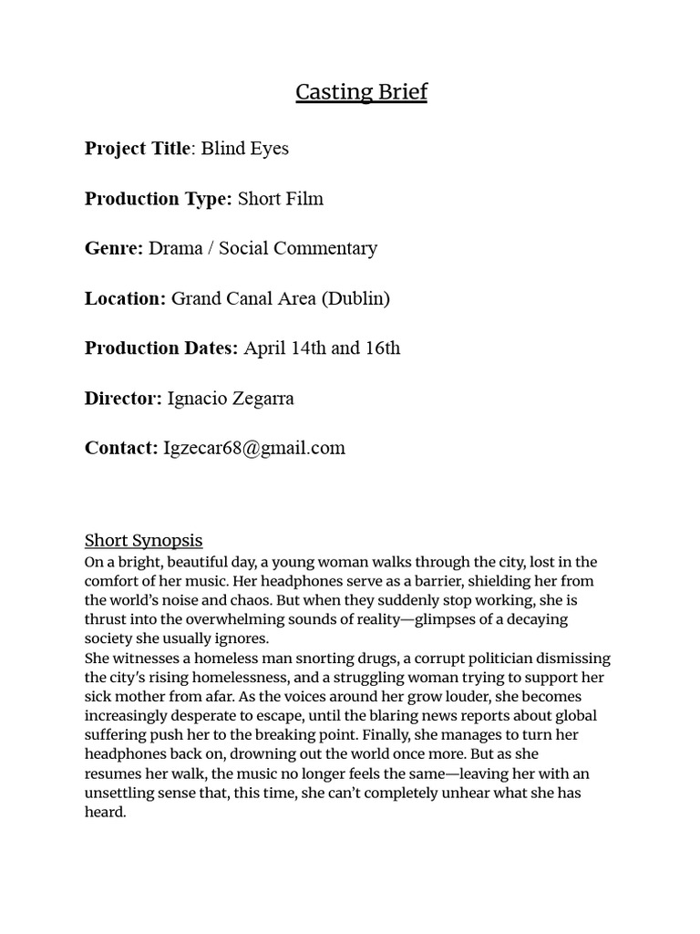 Casting Brief (Blind Eyes) (1) | PDF