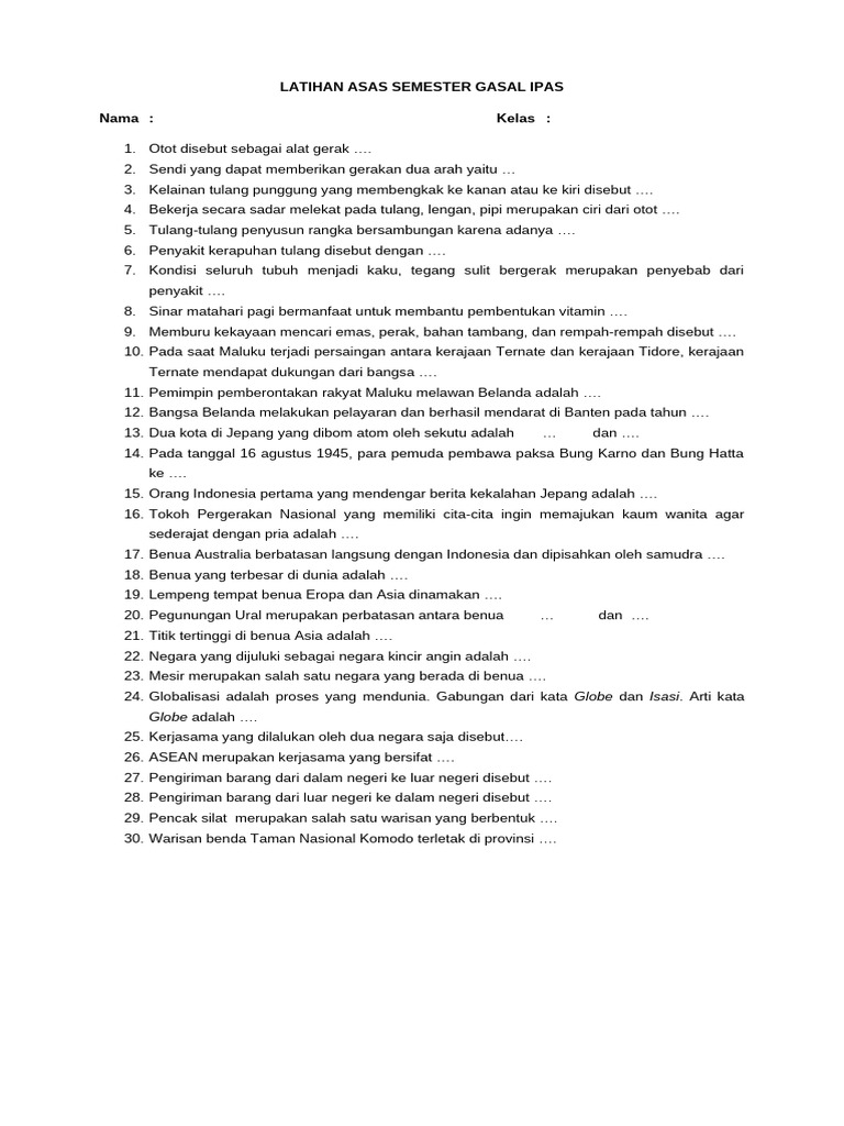 Latihan Asas Semester Gasal Ipas | PDF