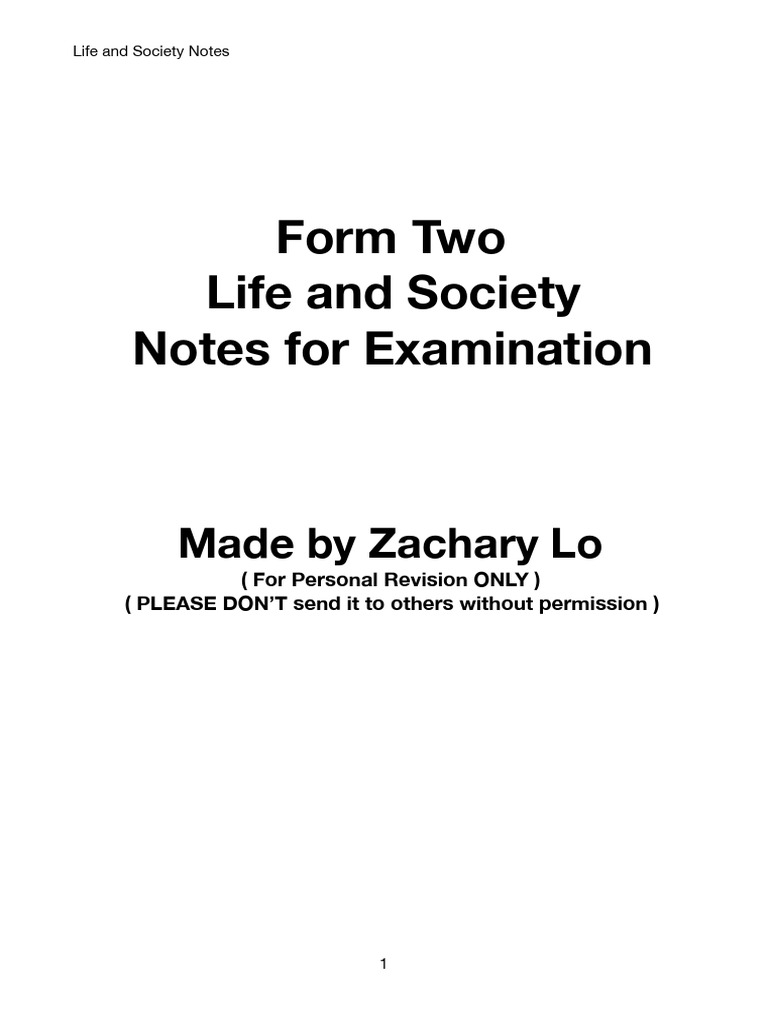 Form Two Life and Society Notes For Examination | PDF | Family | Market ...