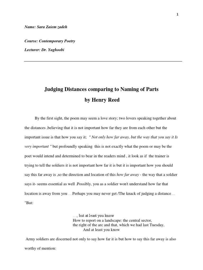 Judging Distances Comparing To Naming of Parts by Henry Reed | PDF | Poetry
