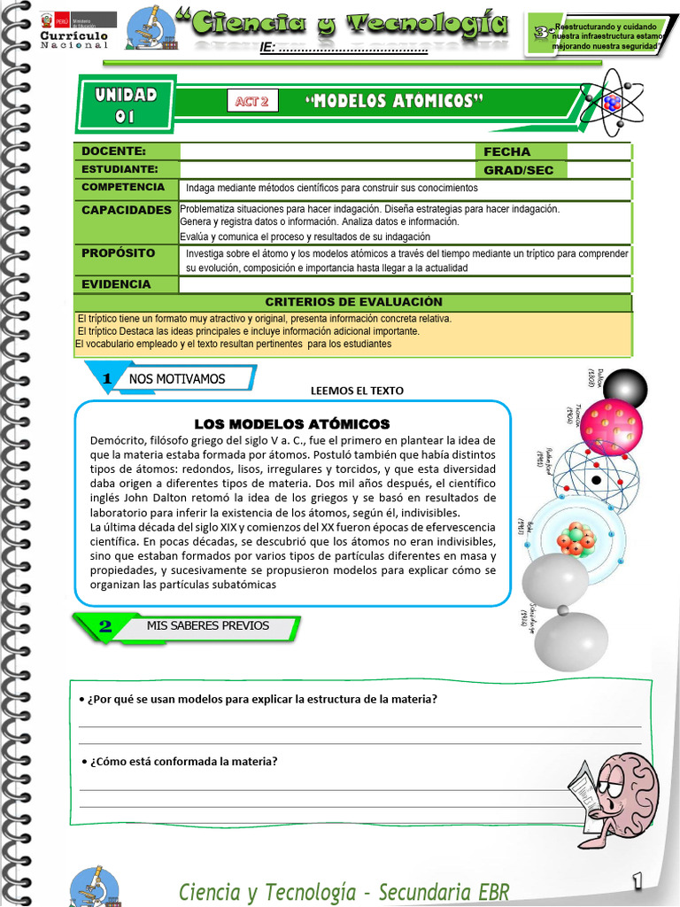 C3º Act 2-Cyt-U1 | PDF | Núcleo atómico | Configuración electronica