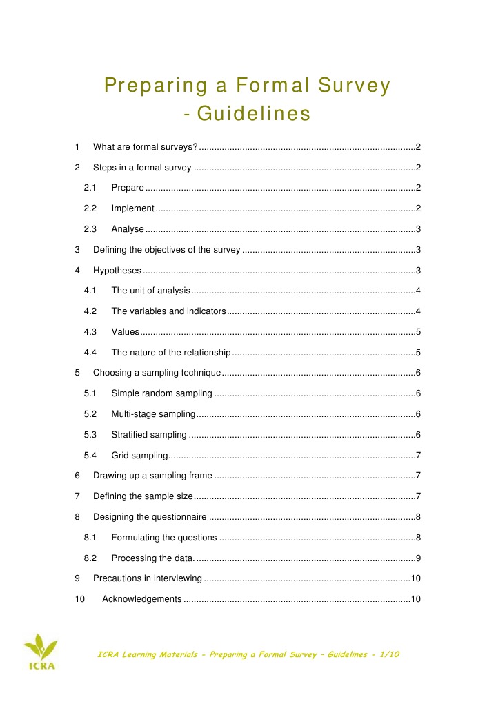 ICRA Learning Materials - Preparing A Formal Survey - Guidelines - 1/10 ...