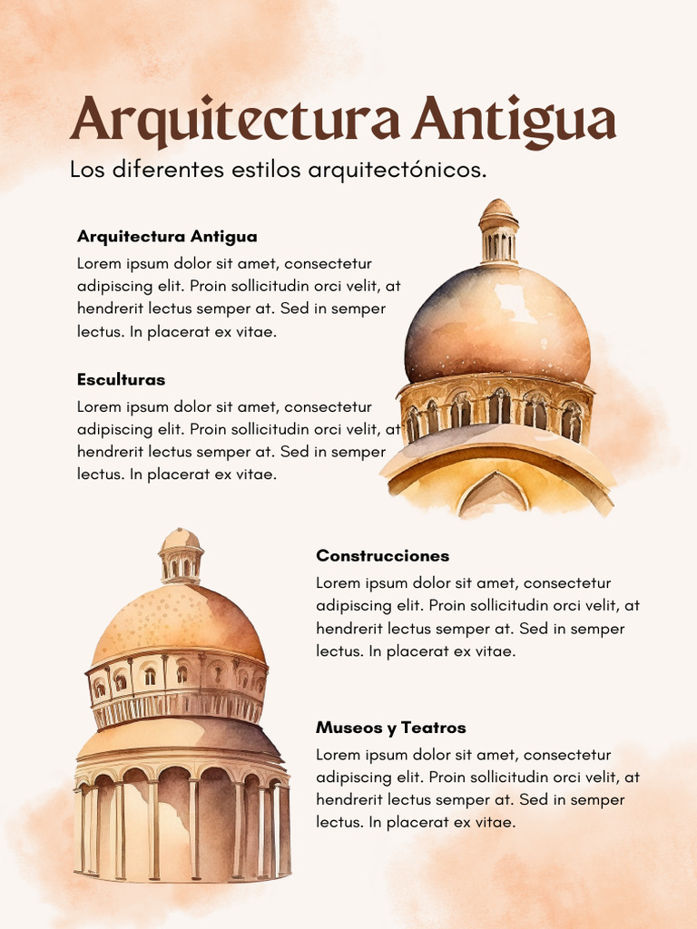 Documento A4 historia de la arquitectura antigua acuarela informativo beis | PDF