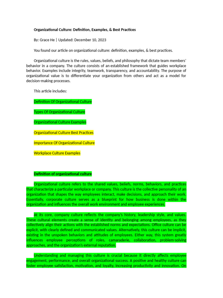 Organizational Culture Report | PDF | Organizational Culture | Leadership